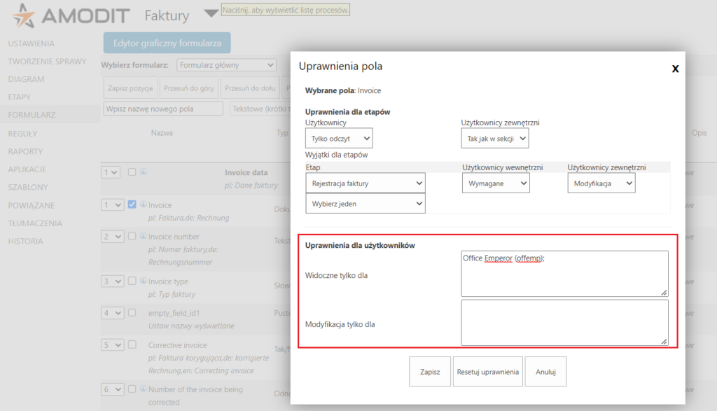Uprawnienia w systemie AMODIT – Wiki Amodit