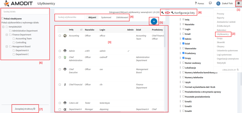 Interfejs systemu AMODIT – część 5, użytkownicy – Wiki Amodit