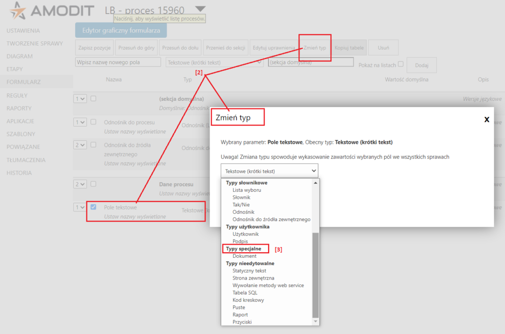 Brak możliwości zmiany typu pola na tabelaryczny – Wiki Amodit