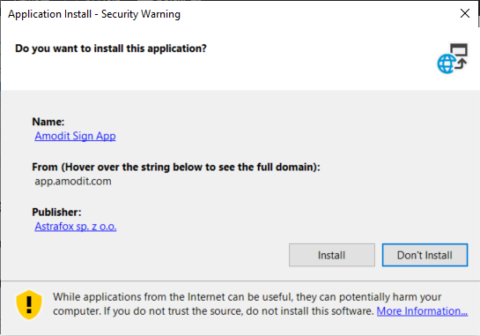Instalacja programu Amodit SignApp